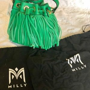 Milly | Bags | Milly Green Fringe Bucket Crossbody Tote Bag | Poshmark
